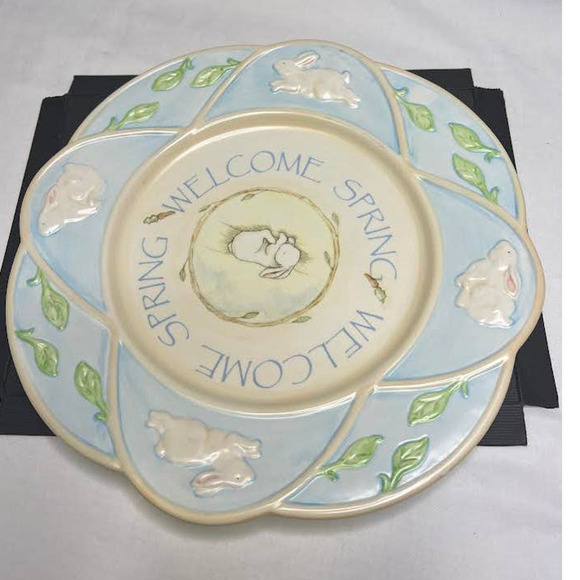 Russ | Dining | Vintage Welcome Spring Plate Bunny Rabbit Blue Green ...